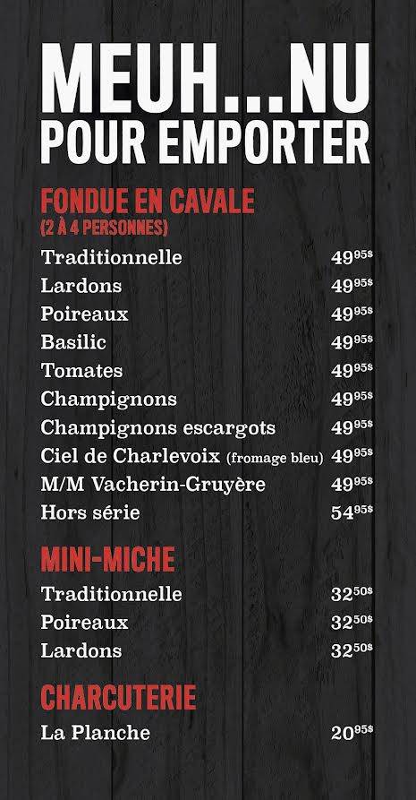 Menu au Ah La Vache ! restaurant, Baie-Saint-Paul