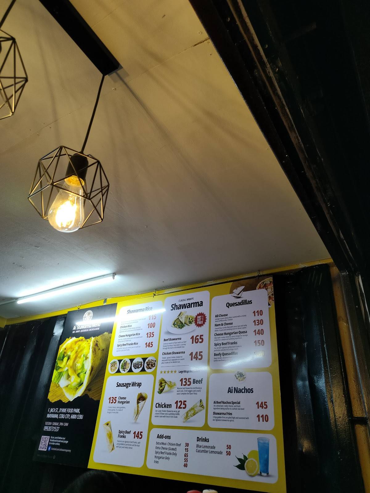 Menu at Ai Shawarma restaurant, Cebu City