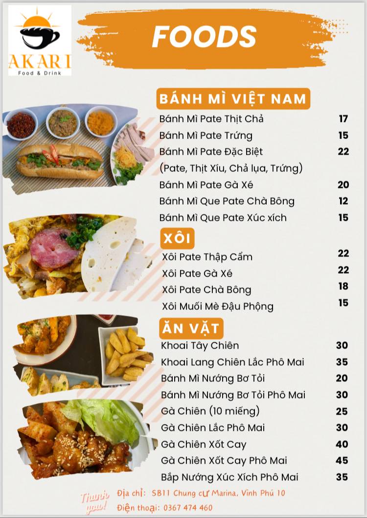 Carta de Akari - Snack & Drink, tp. Thủ Dầu Một