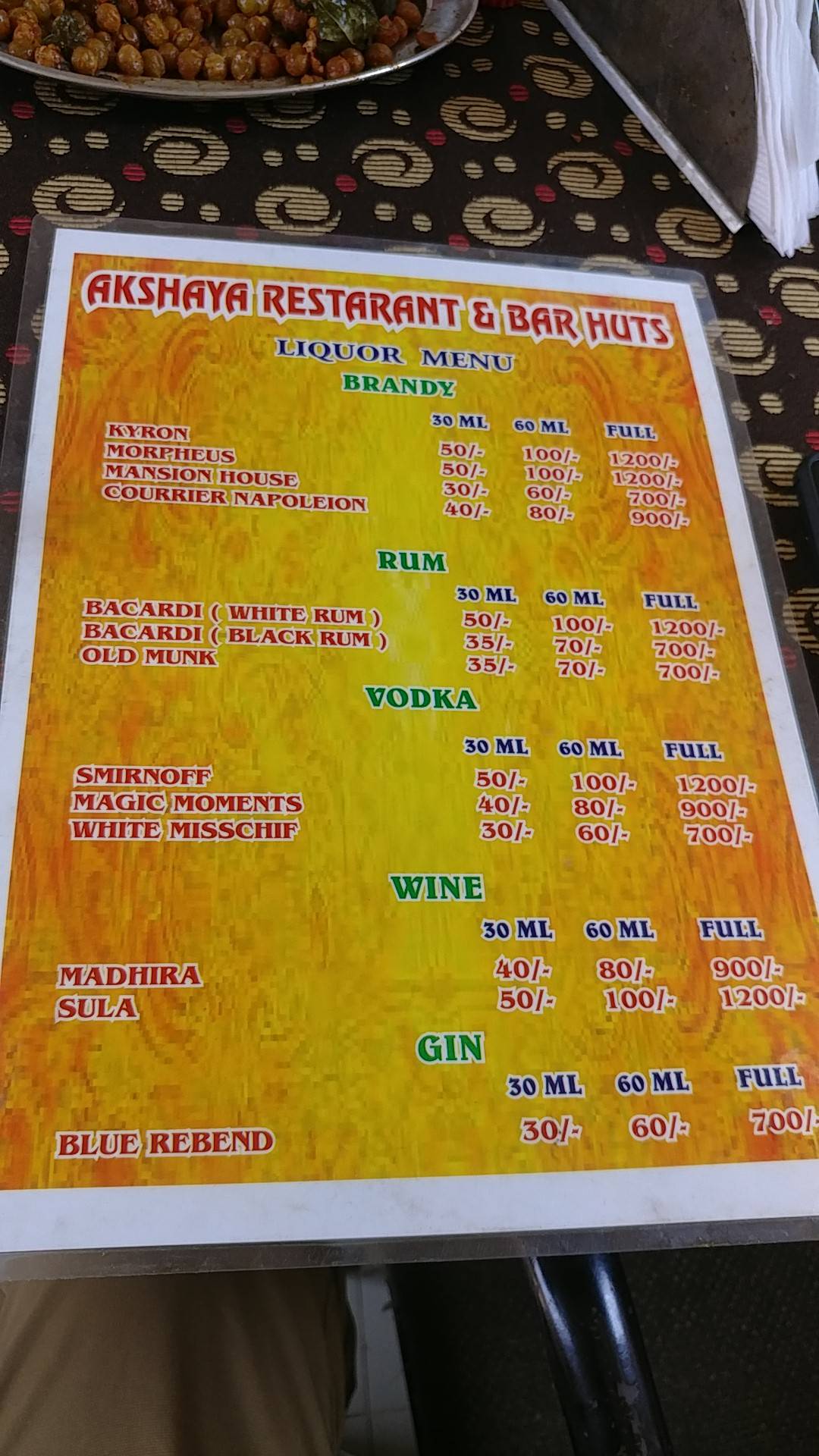 Menu at Akshaya Restaurant And Bar, Hyderabad, GCXM+X3V