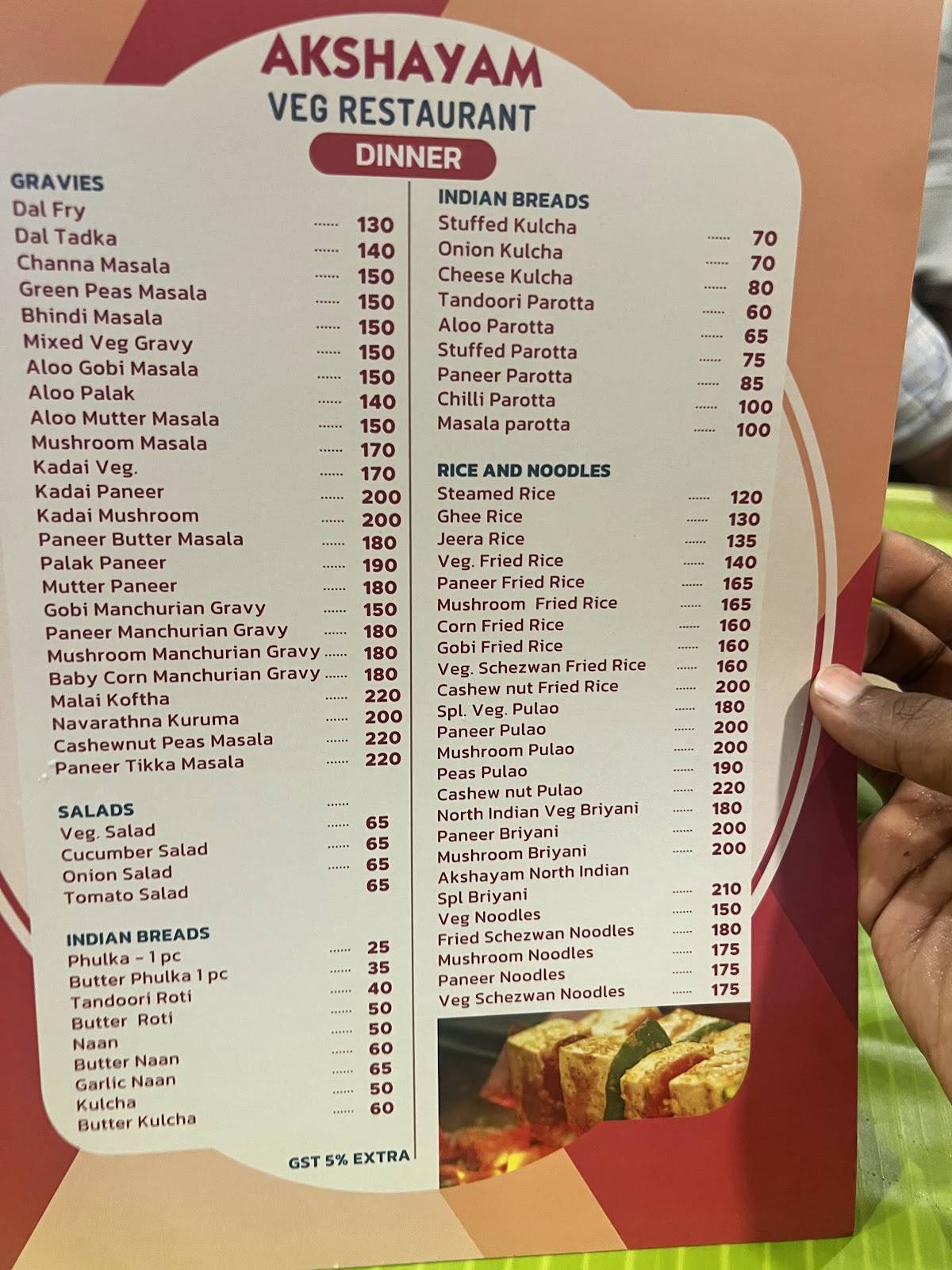 Menu at Akshyam Veg Restaurant, Thirukadaiyur