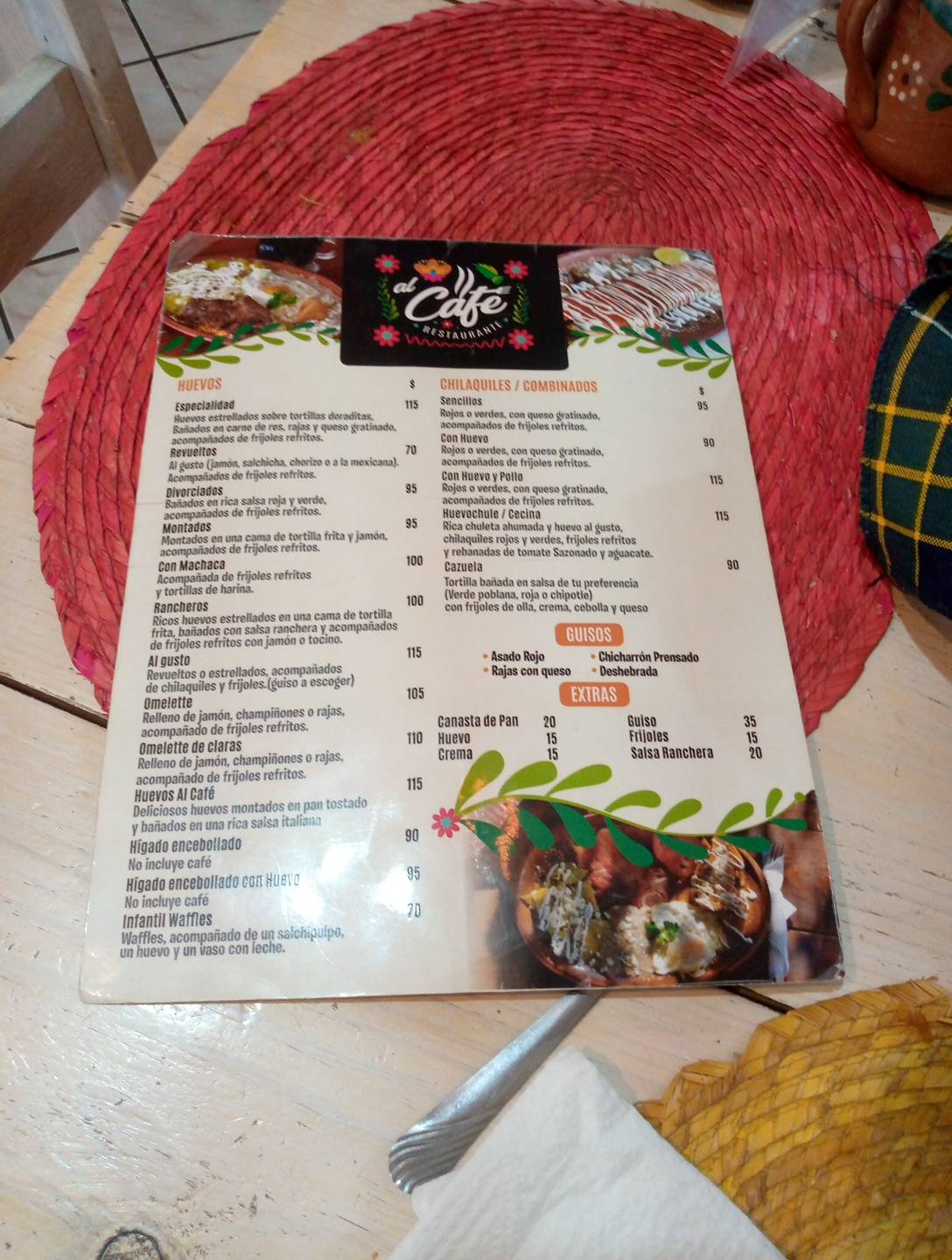 Carta de Al Café Restaurante, Durango
