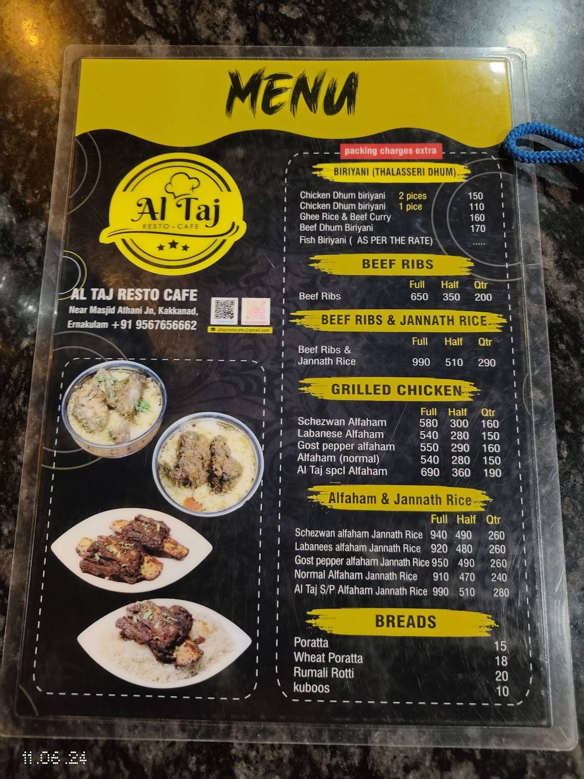 Menu at Al Taj Resto Cafe, Kakkanad