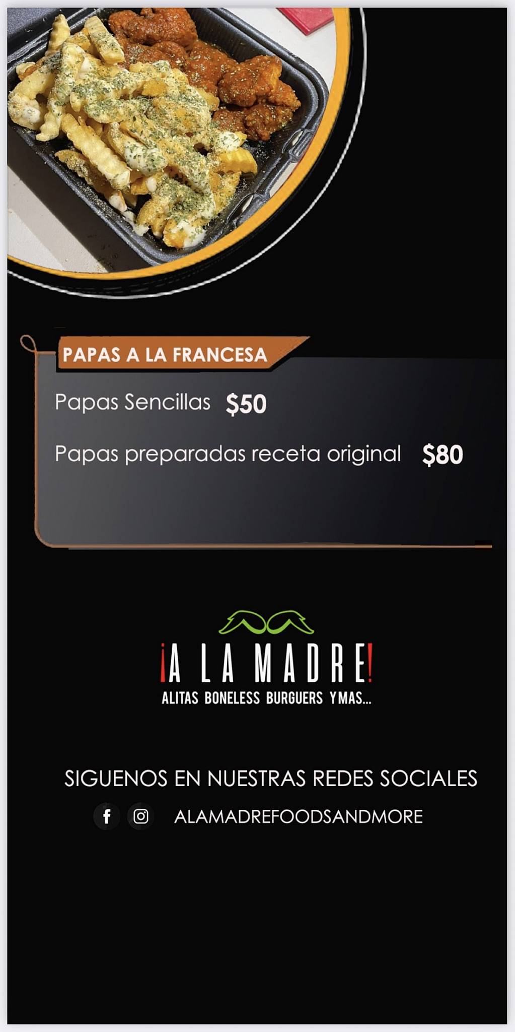 Menu at Ala Madre Wing Sauce restaurant, Monterrey
