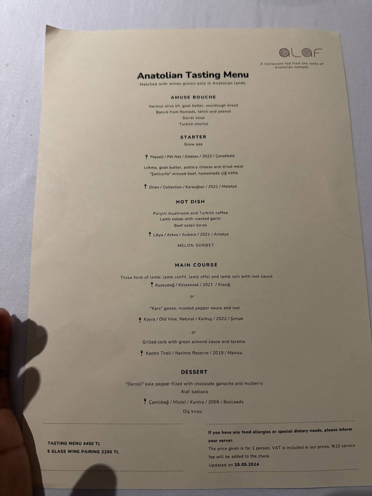 Menu at Alaf Kuruçeşme Restaurant, Istanbul, Kuruçeşme Cd. No:19