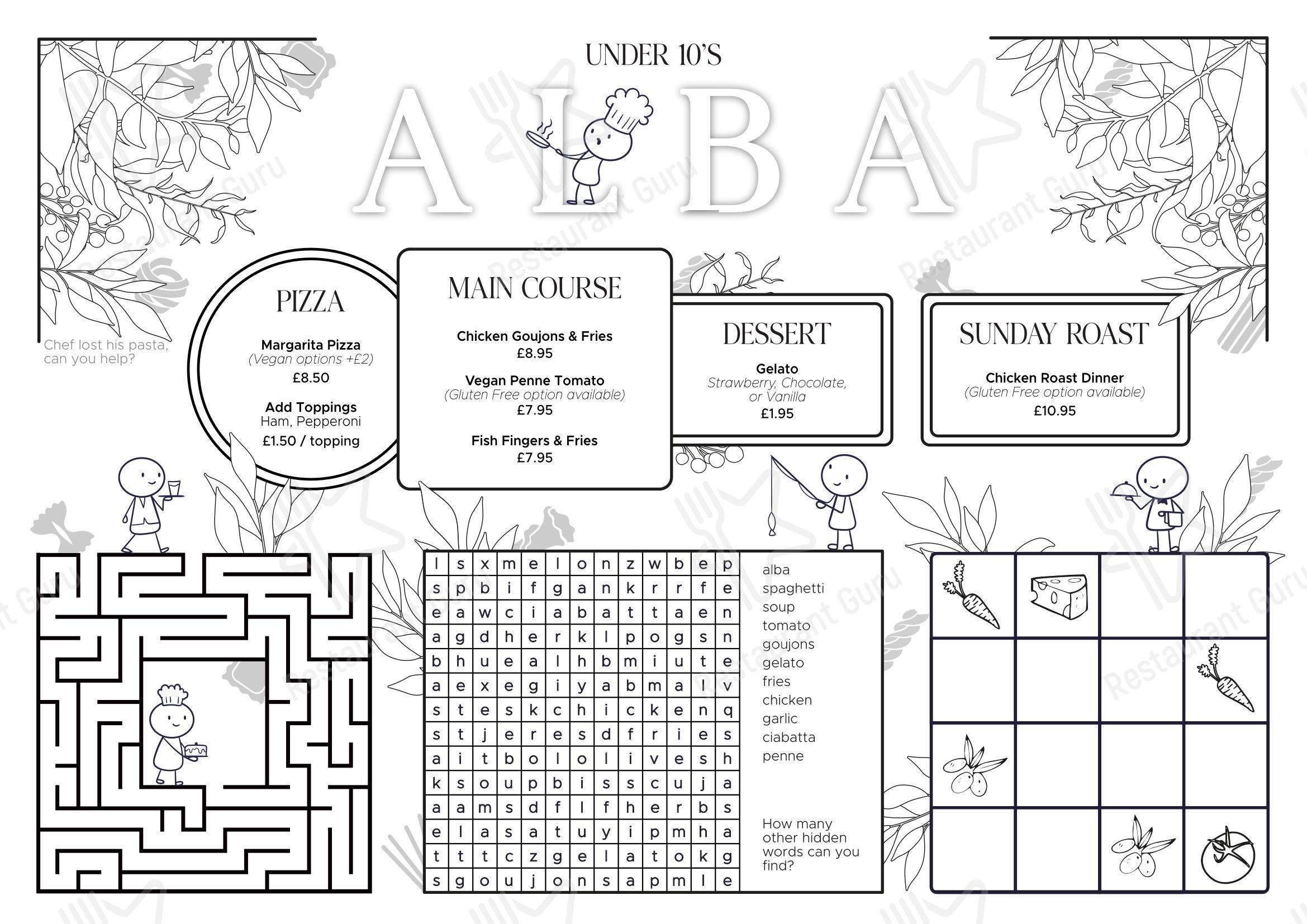 Menu at Alba Restaurant Melling, Liverpool
