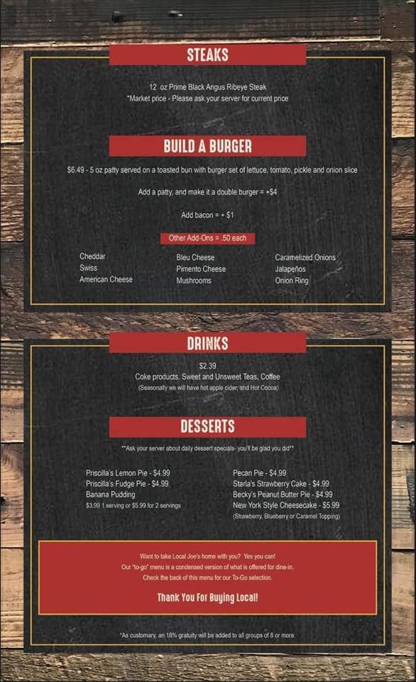 Menu at Local Joe’s Albertville BBQ, Albertville