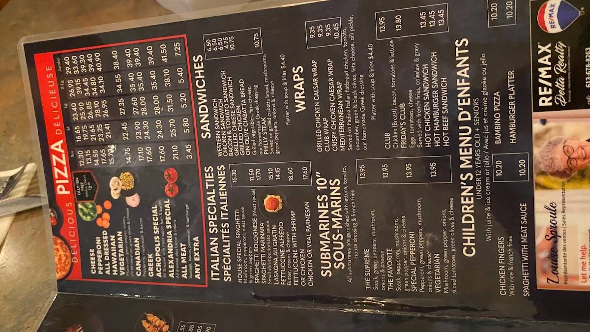 Menu at Alexandria Restaurant Pizza, Alexandria