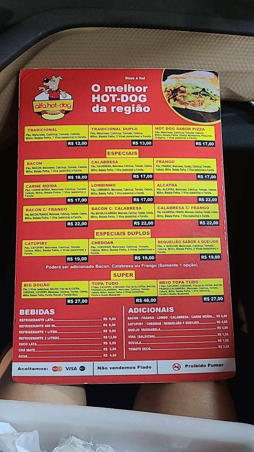 Menu em Alfa Hot Dog restaurante, Curitiba