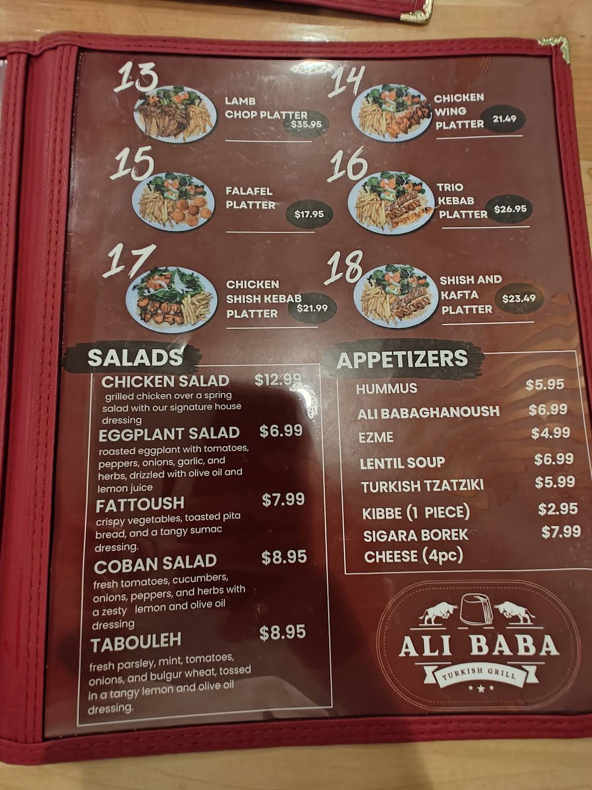 Menu at Ali Baba Turkish Grill restaurant, Edmonton
