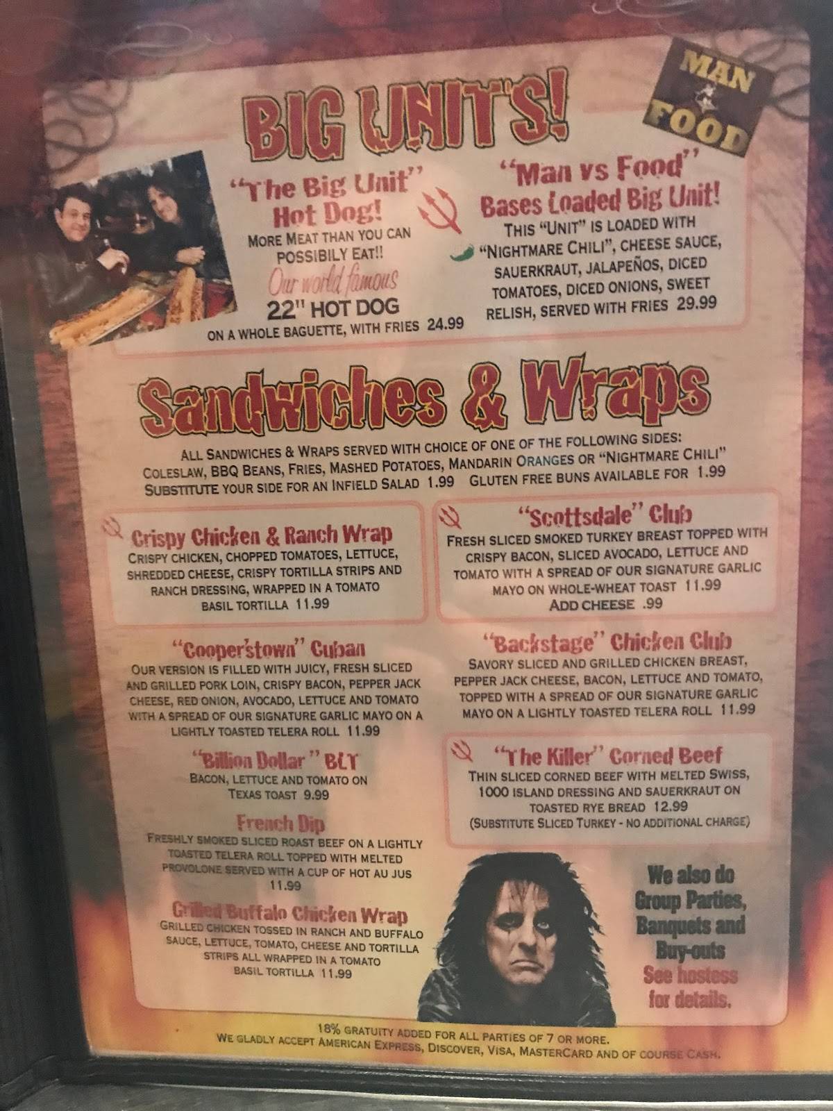 Menu at Alice Cooperstown pub & bar, Phoenix