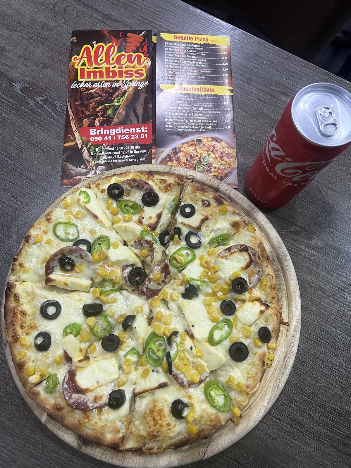 Speisekarte von Allen Imbiss pizza, Springe