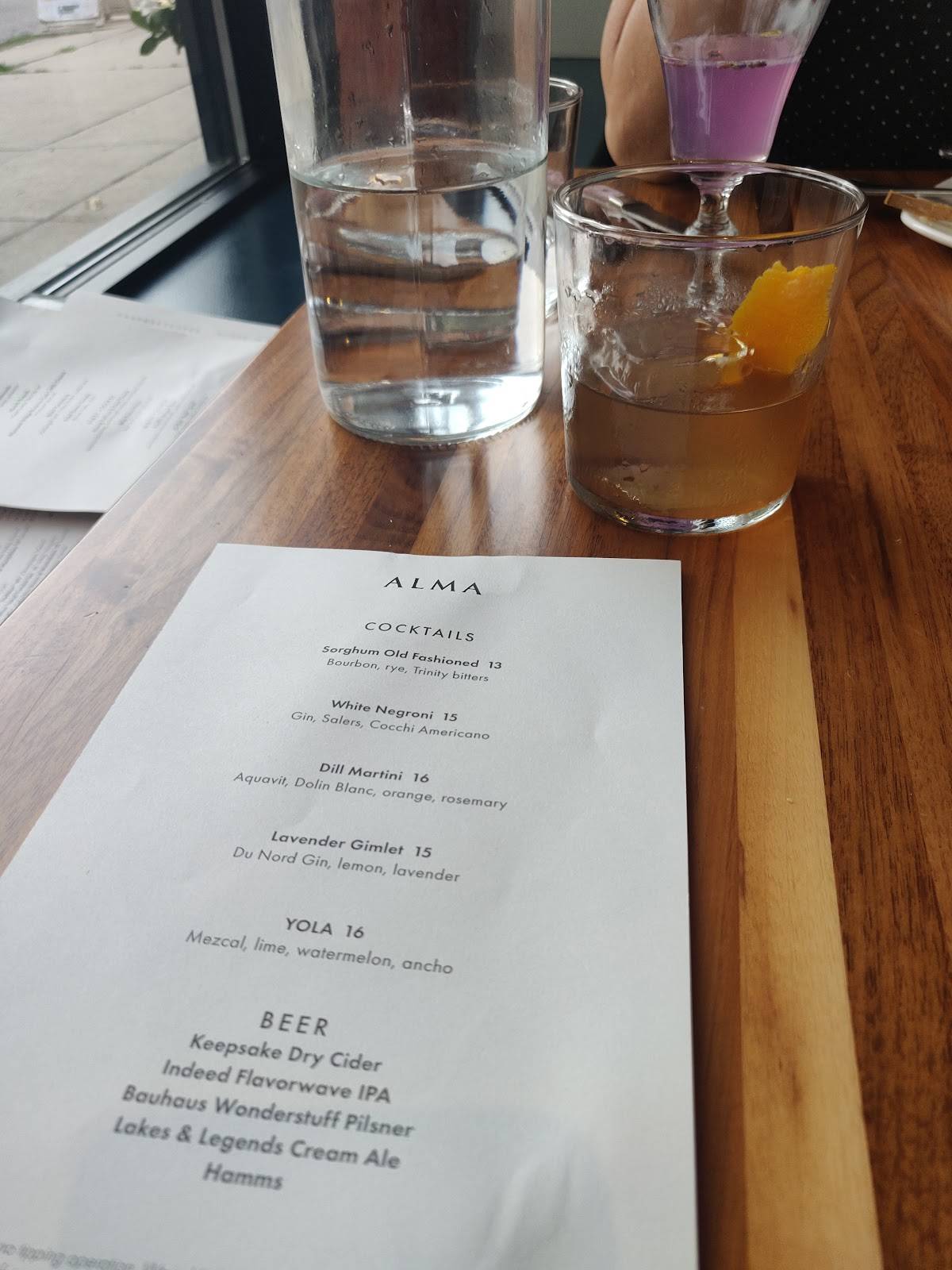 Menu at Alma cafe, Minneapolis, 528 University Ave SE