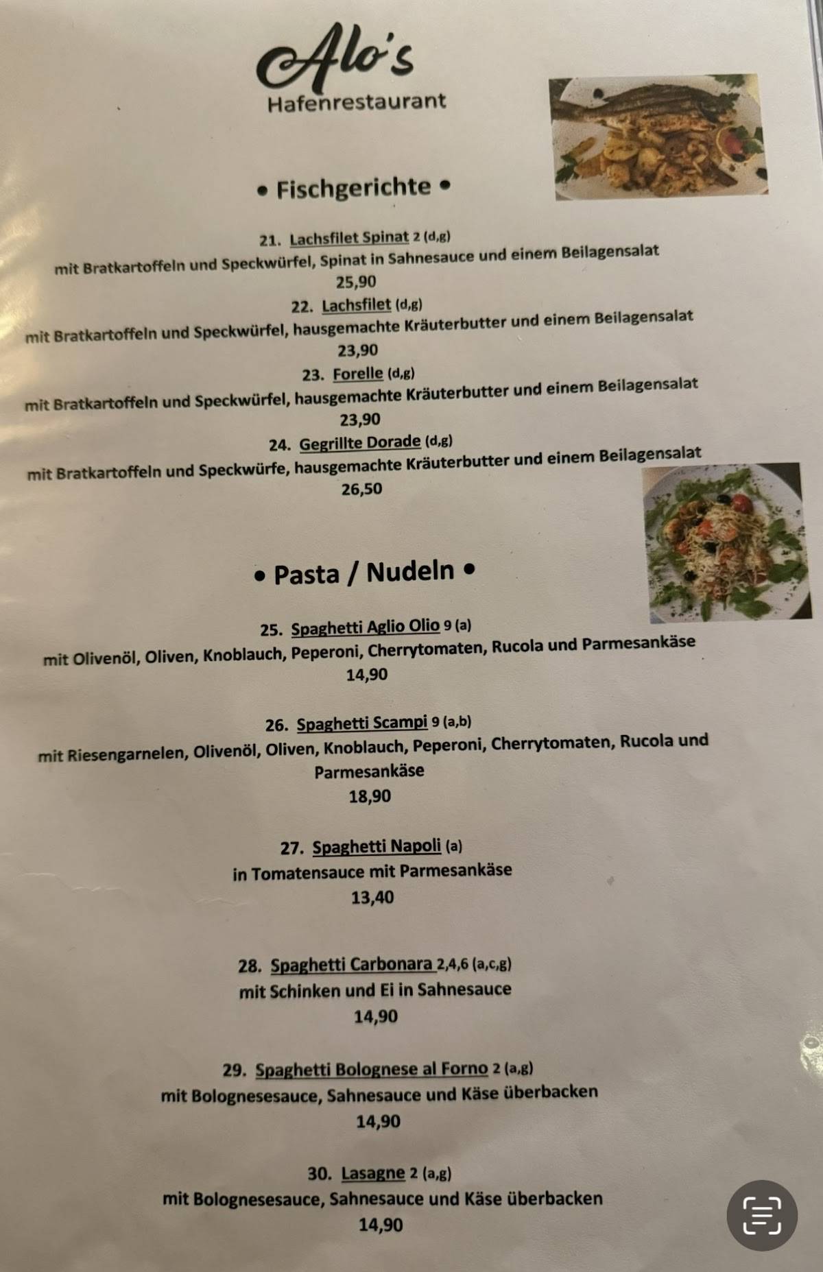 Carta de Alo's Hafenrestaurant, Winningen