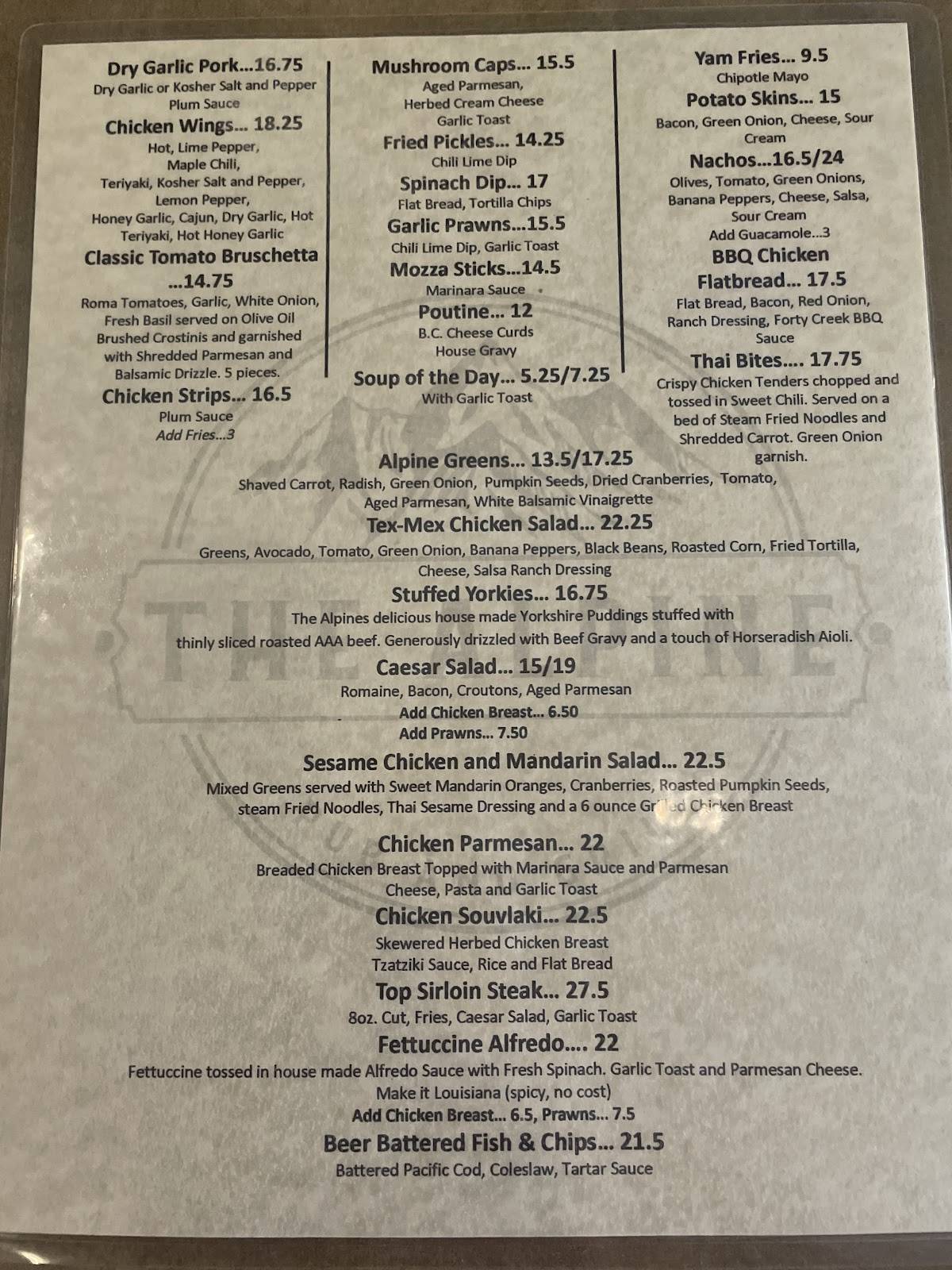 Menu at Alpine Pub & Grill, Prince George