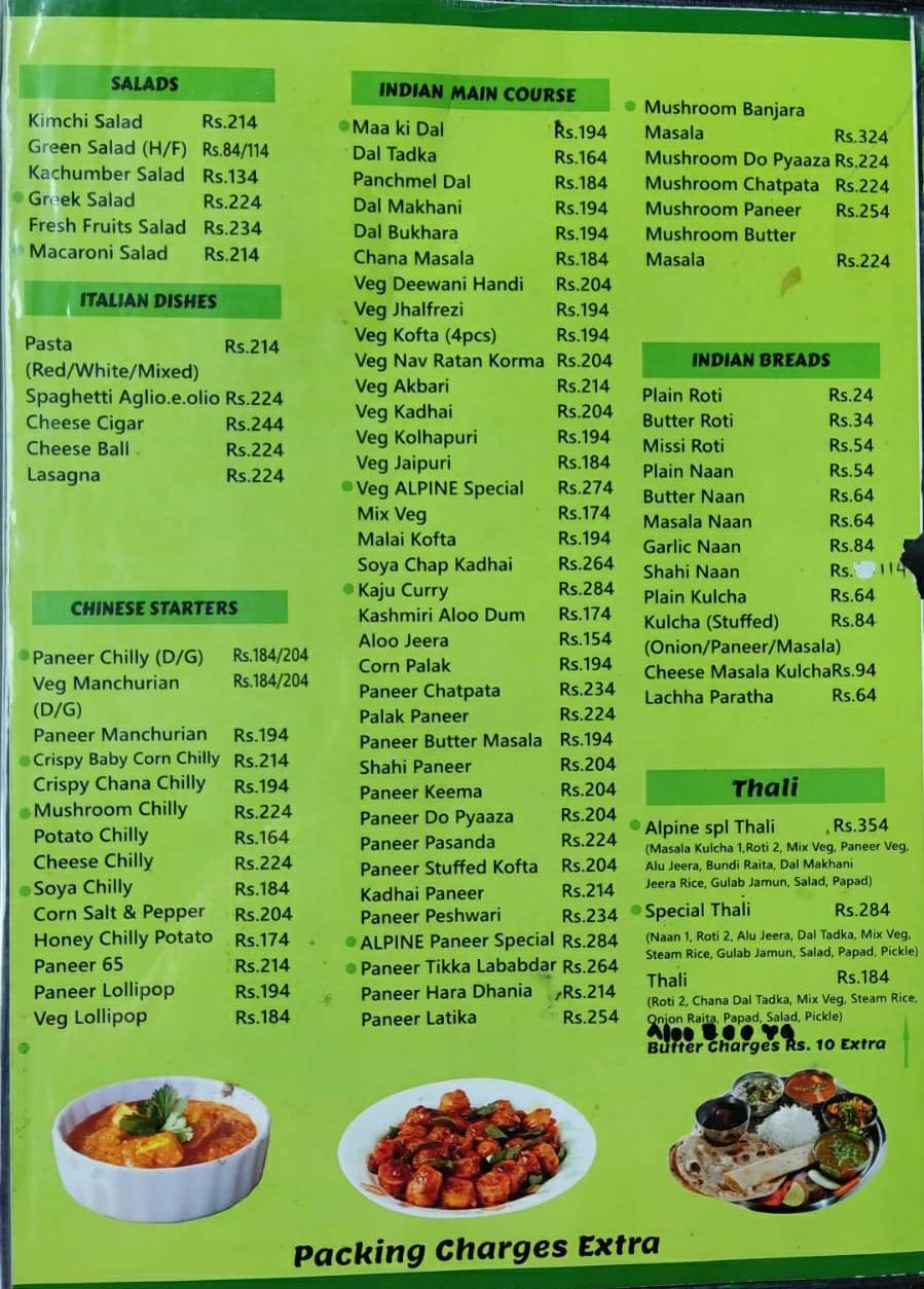 Menu at Alpine - Veg Restaurant & Bakery Best veg restaurants in Kanke ...