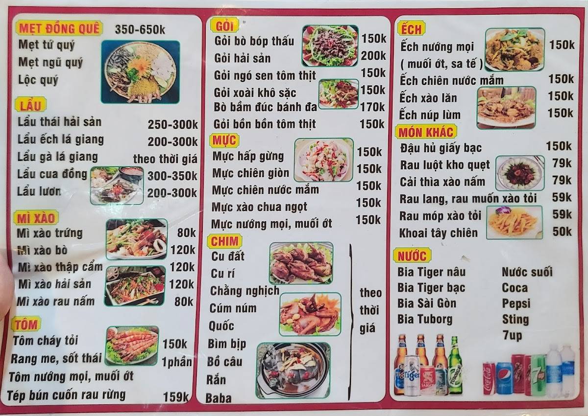 Menu at Ẩm Thực Sông Quê - Bình Mỹ Củ Chi restaurant, Ho Chi Minh City