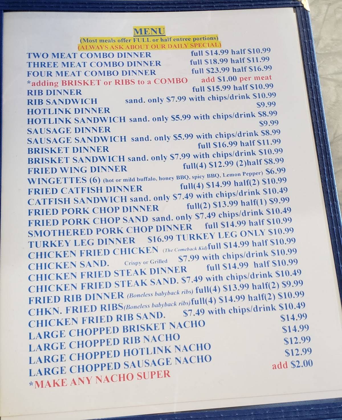 Menu at Shi Lee's Barbecue & Soul Food Cafe, Amarillo