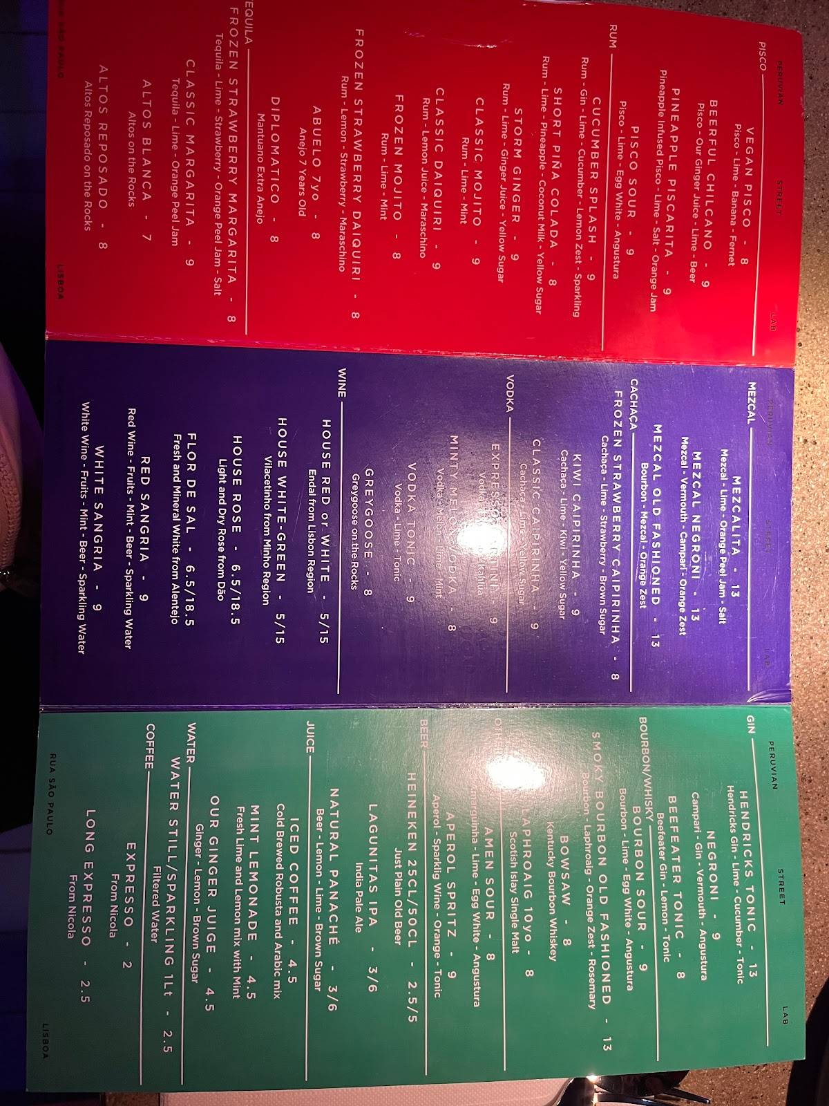 Menu em Amaru - Peruvian Street Lab restaurante, Lisboa