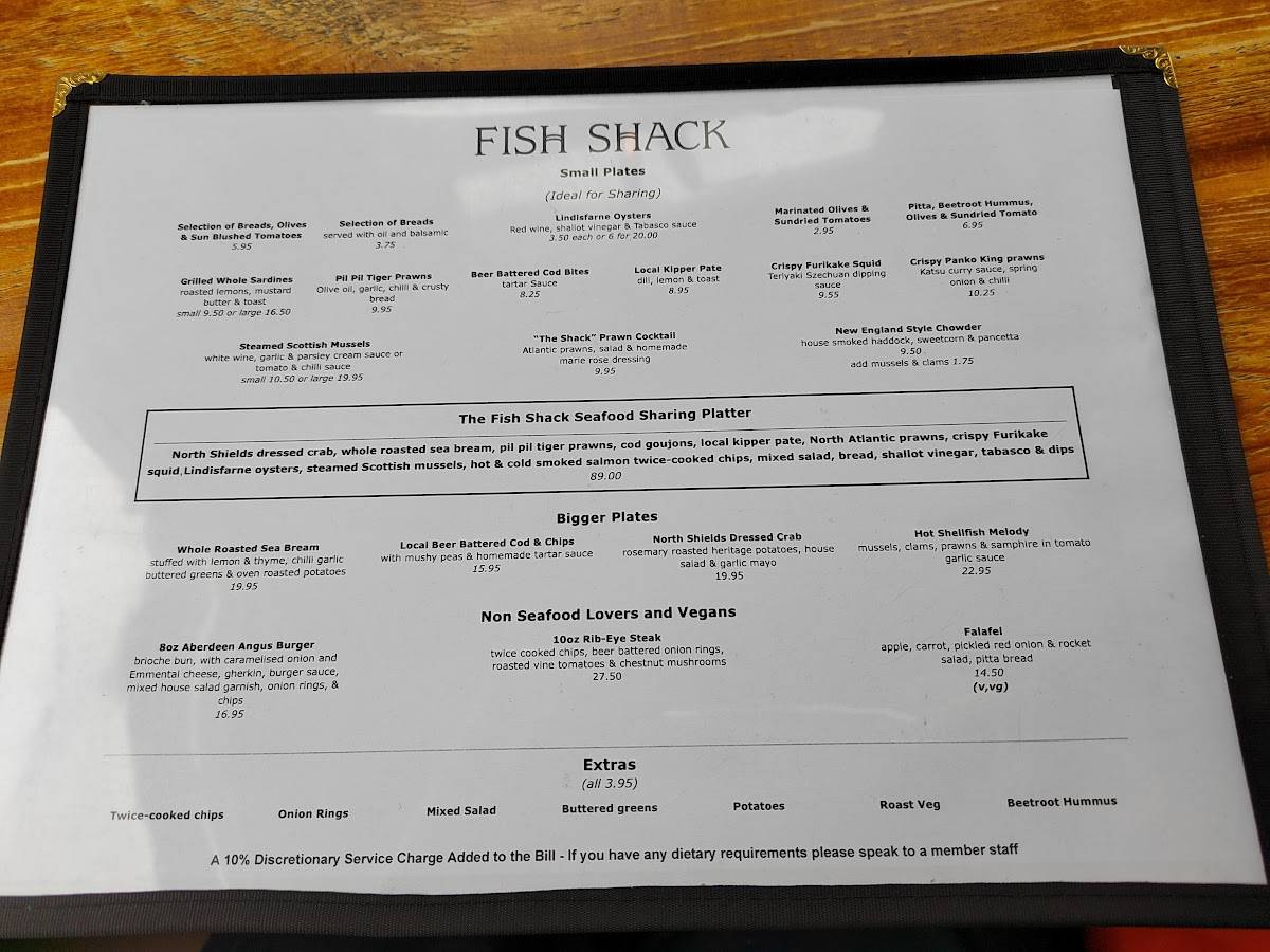 Menu at The Fish Shack restaurant, Warkworth