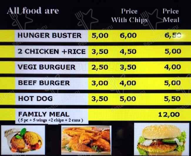 Menu at American Fried Chicken fast food, London, 16 Leicester Square