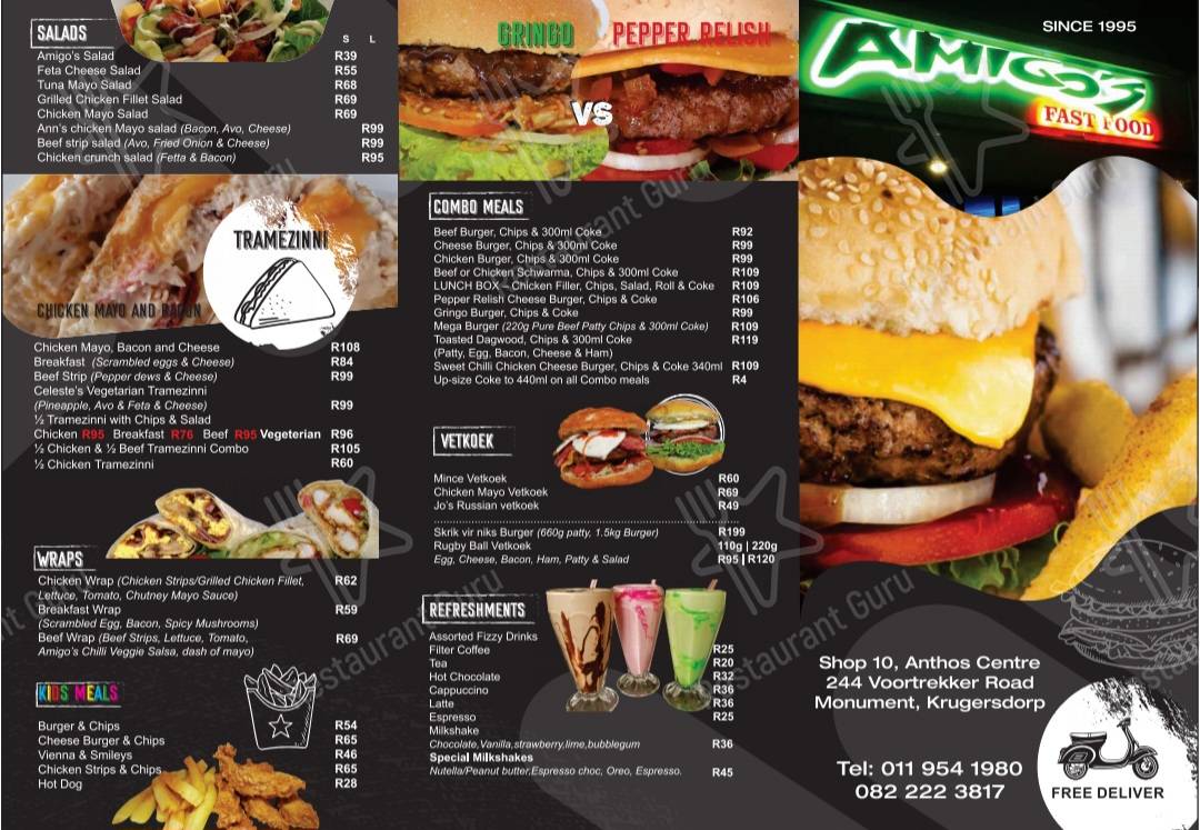 Menu at Amigos TAKE AWAYS restaurant, Krugersdorp