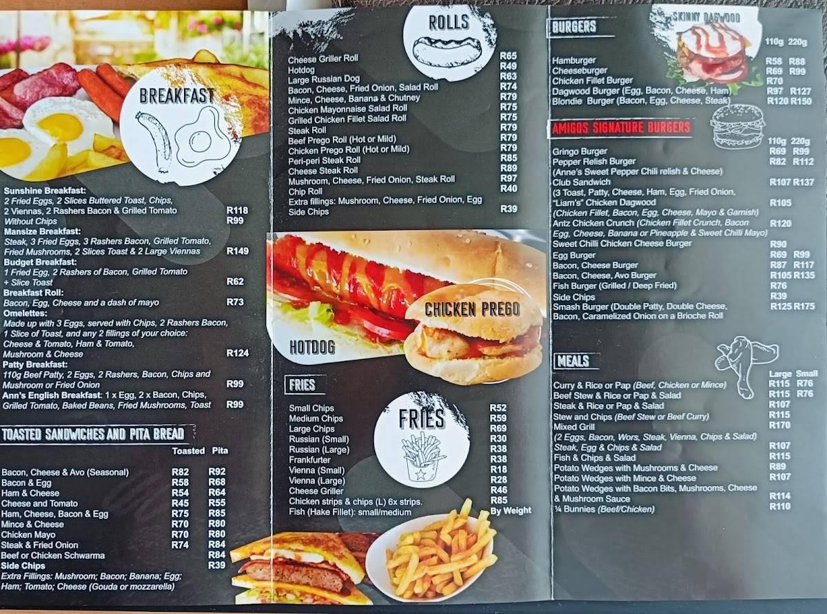 Menu at Amigos TAKE AWAYS restaurant, Krugersdorp
