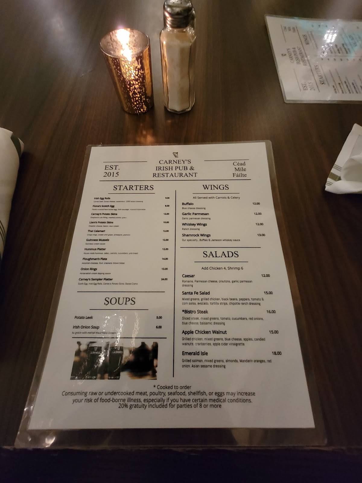 Menu at Carney's Irish Pub & Restaurant, Amityville