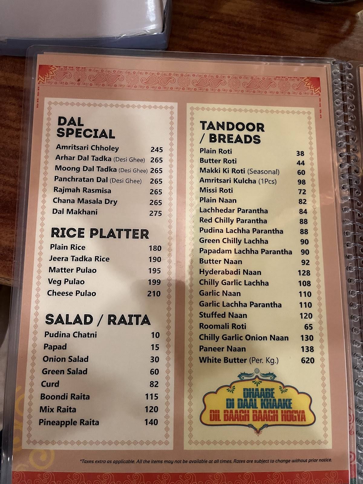 Menu at Amrik Sukhdev, Murthal, No.52