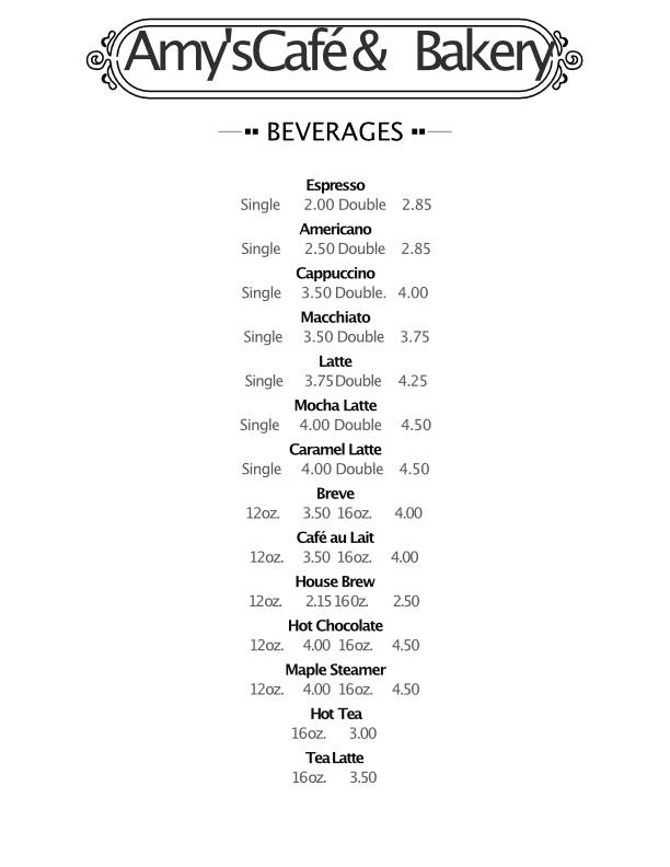 Menu at Amy's Bakery Arts Cafe, Brattleboro