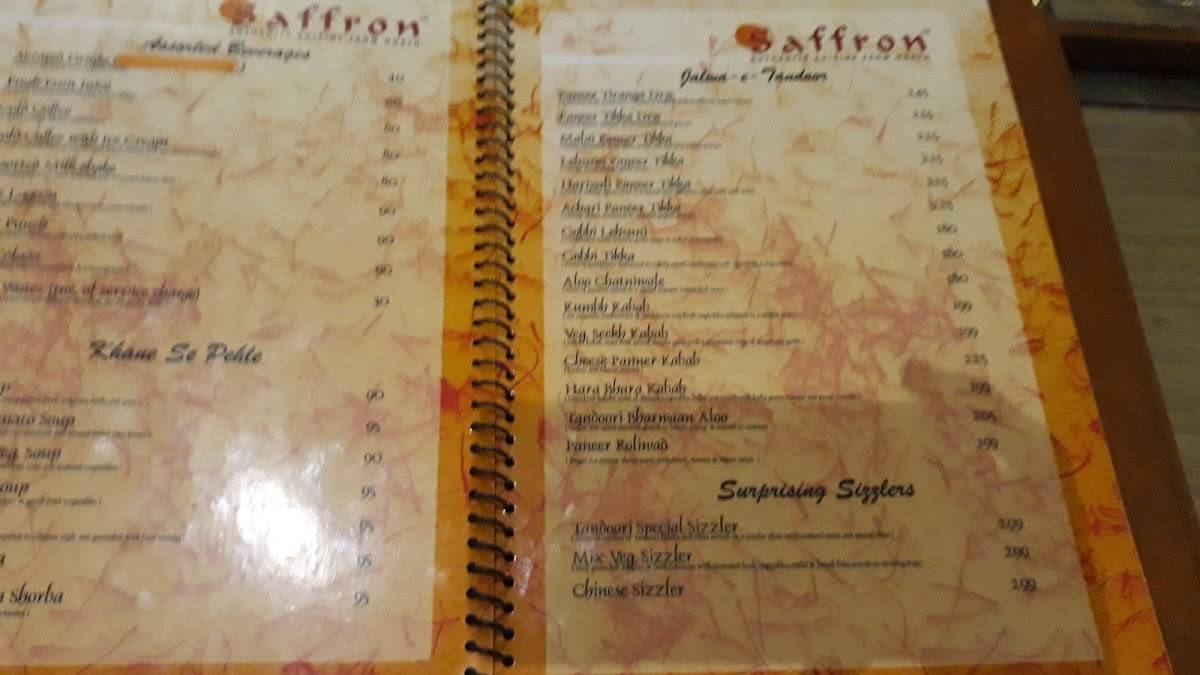 Menu at Saffron Restaurant, Anand