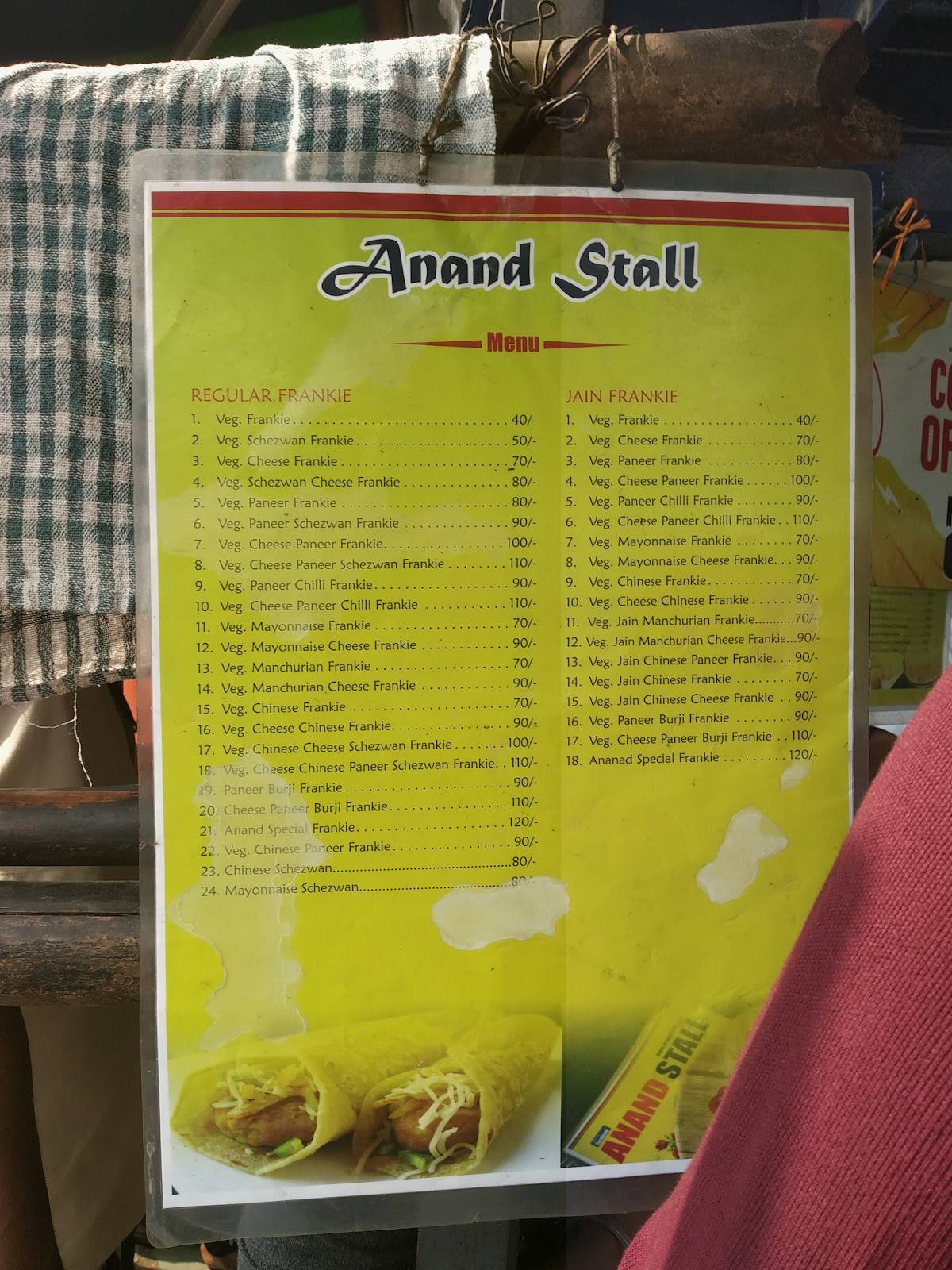 Menu at Anand Stall, Mumbai, Gulmohar Road No. 1
