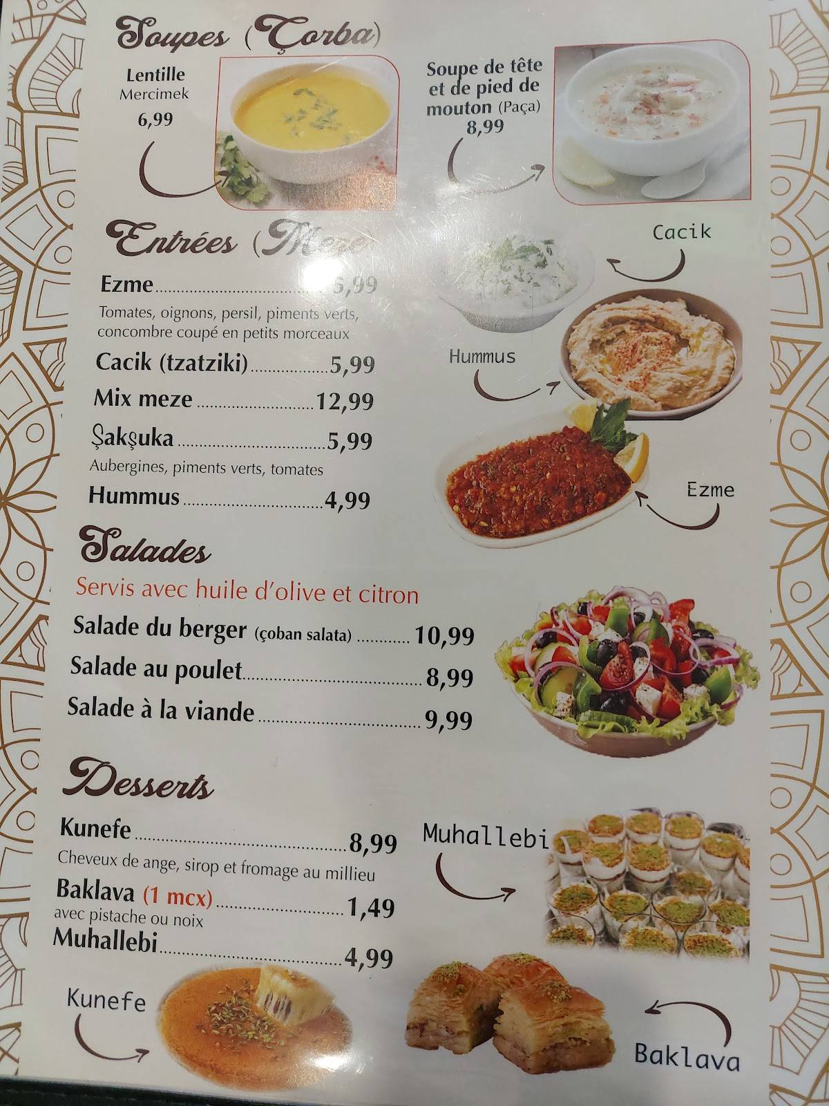 Menu au Anatolia Restaurant, Laval
