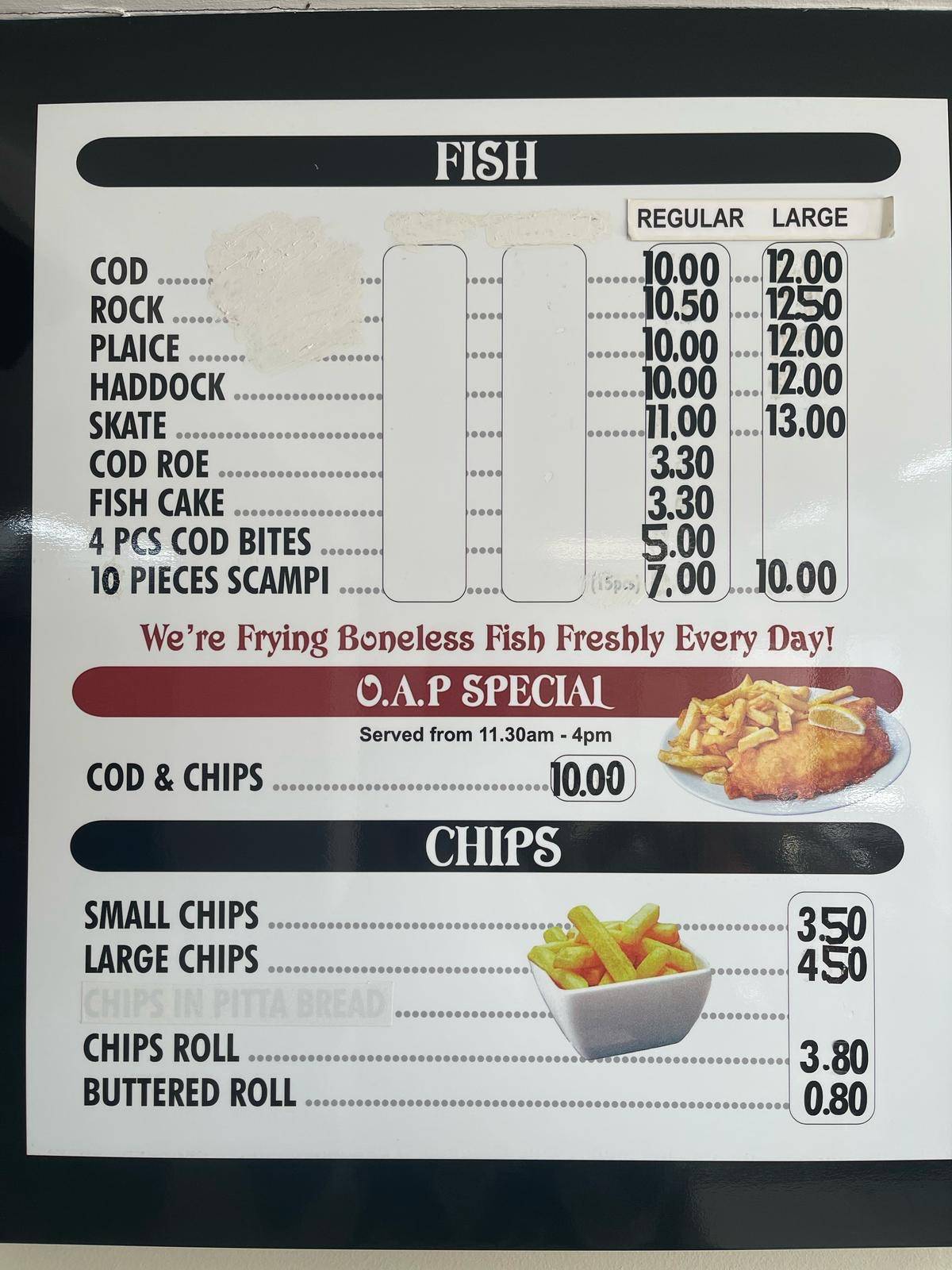 Menu at Anchor Fish & Chips fast food, Ongar