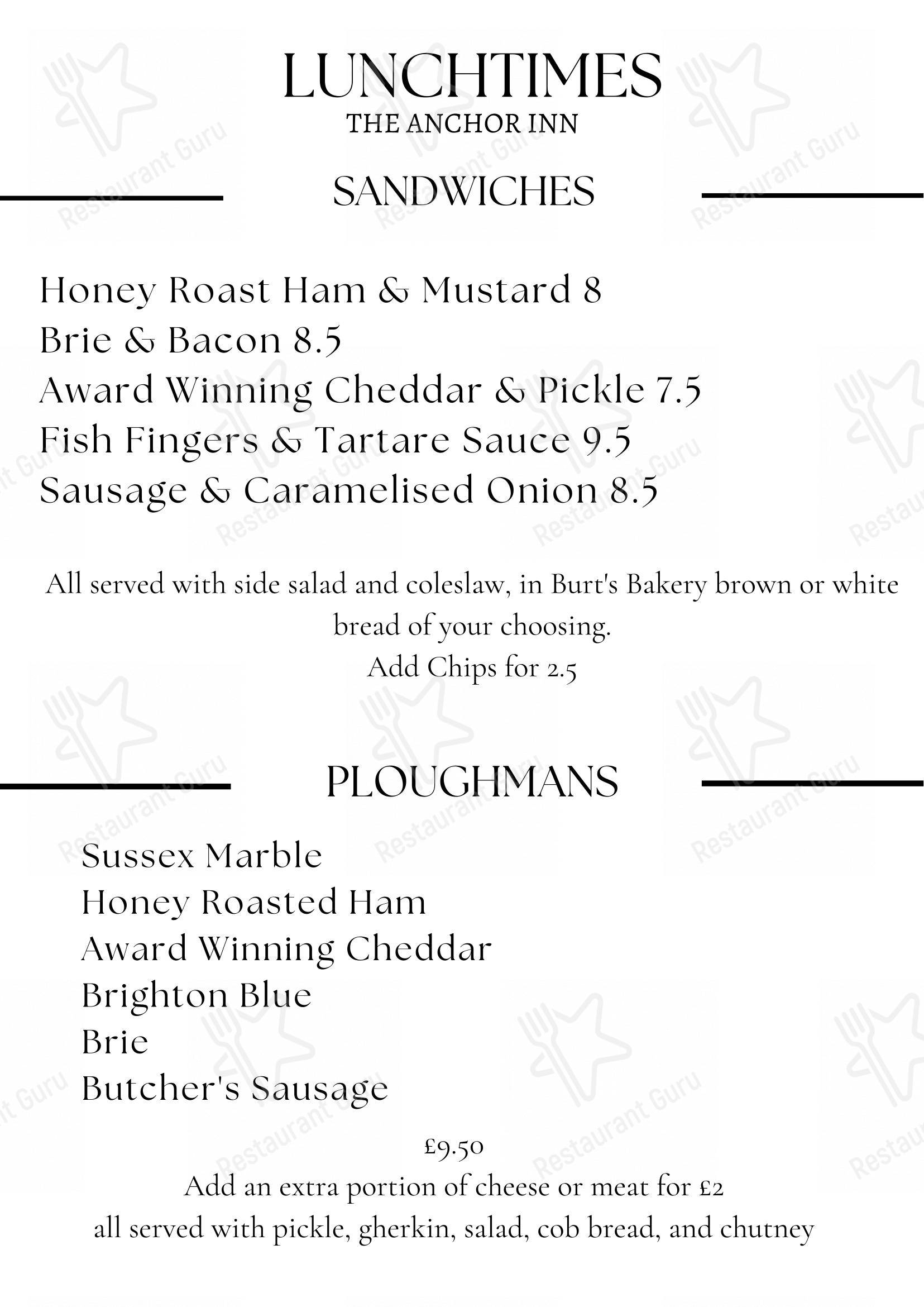 Menu at Anchor Inn pub & bar, Lewes, Lewes Rd