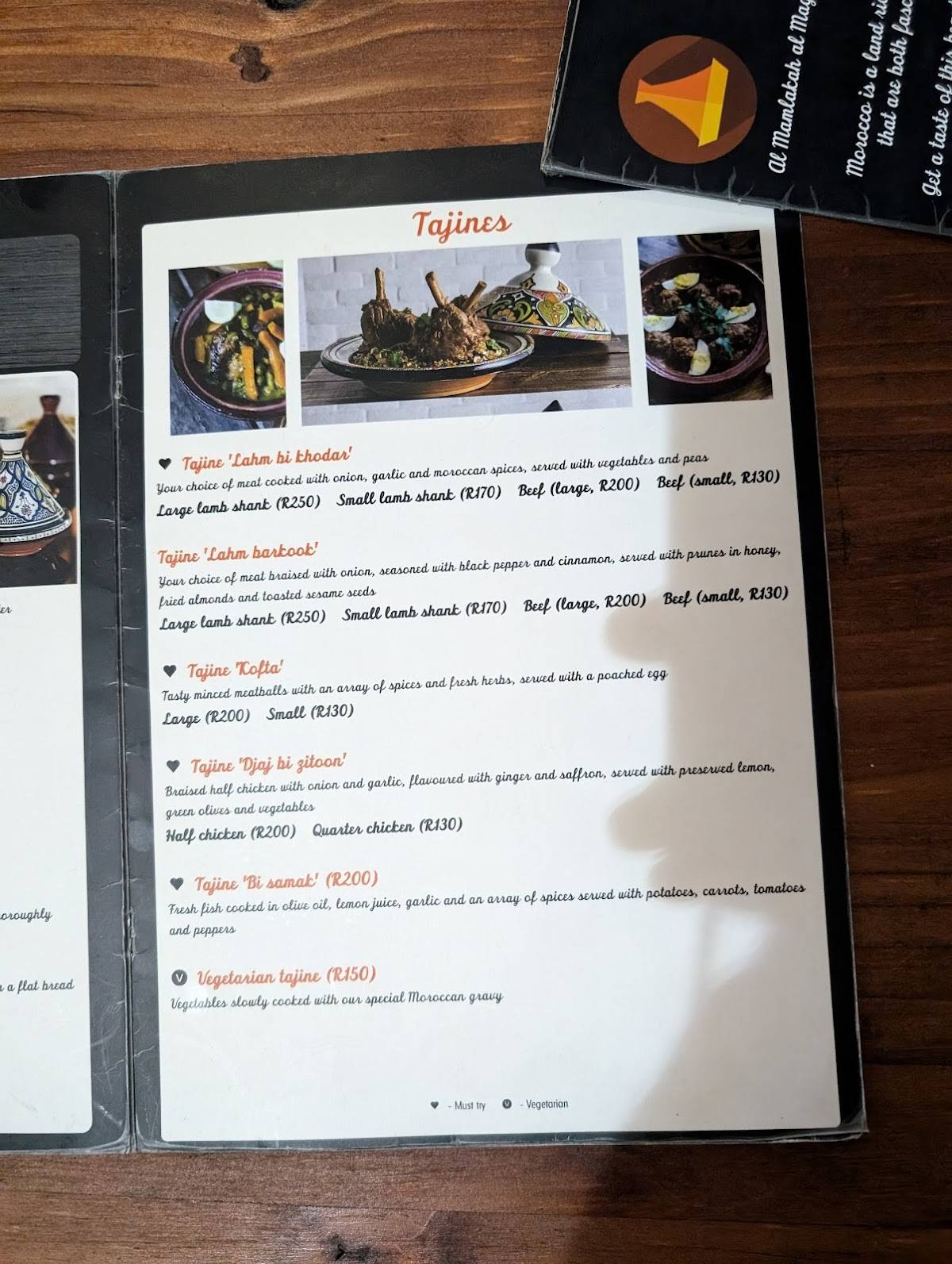 Menu at Andalousse Moroccan Restaurant - Seapoint, Cape Town, 174 Main Rd