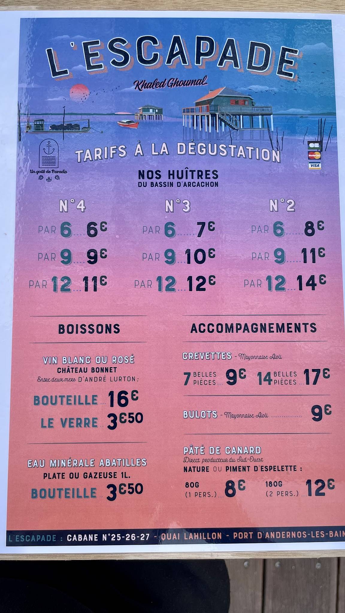 Menu au L’escapade restaurant, Andernos-les-Bains