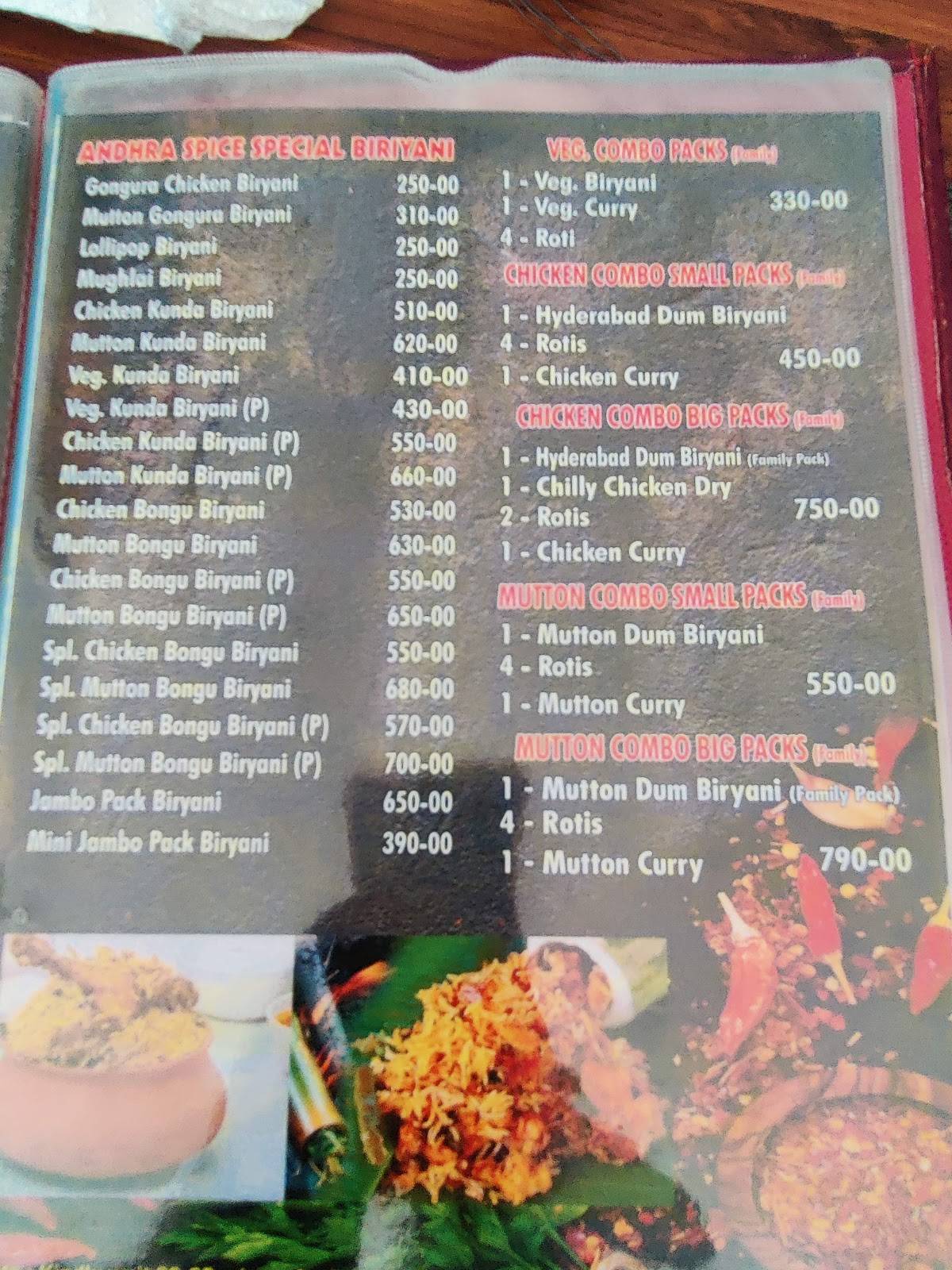 Menu at Andhra Spice Veg & Non Veg Family Restaurant, Madanapalle