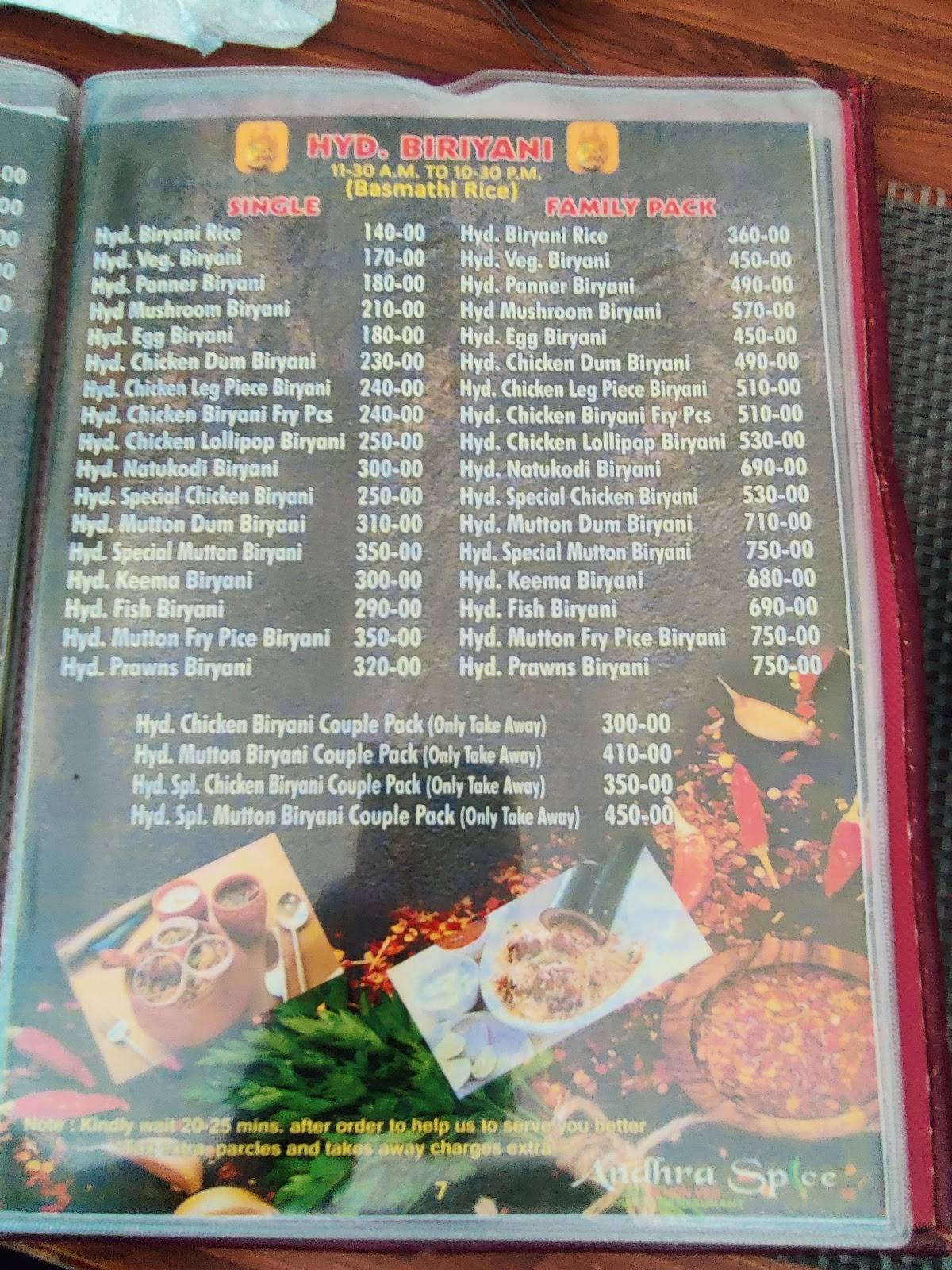 Menu at Andhra Spice Veg & Non Veg Family Restaurant, Madanapalle