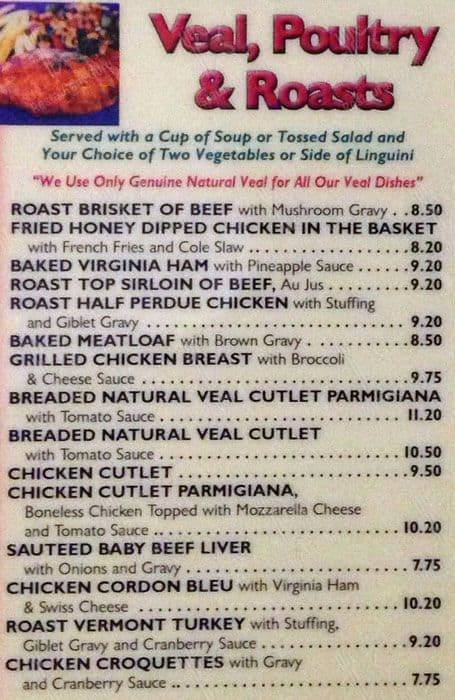 Menu at Andonios Diner restaurant, Philadelphia