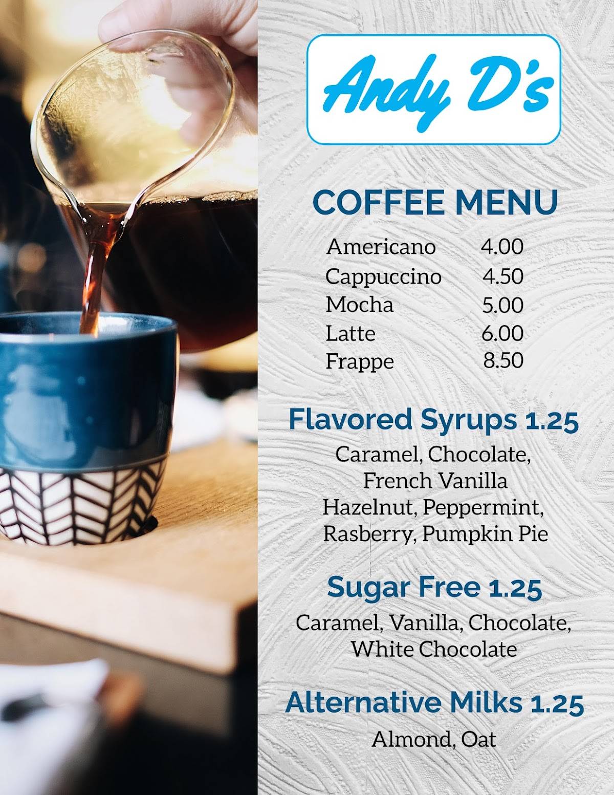 Menu at Andy D's Beachside Restaurant & Deck Bar, Navarre