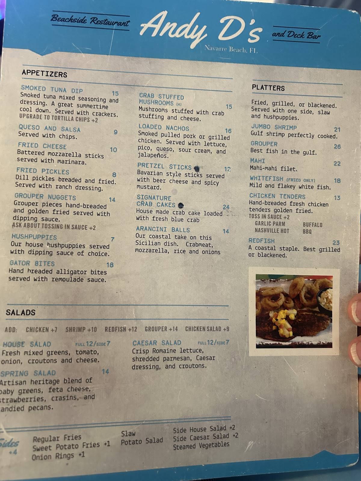 Menu at Andy D's Beachside Restaurant & Deck Bar, Navarre