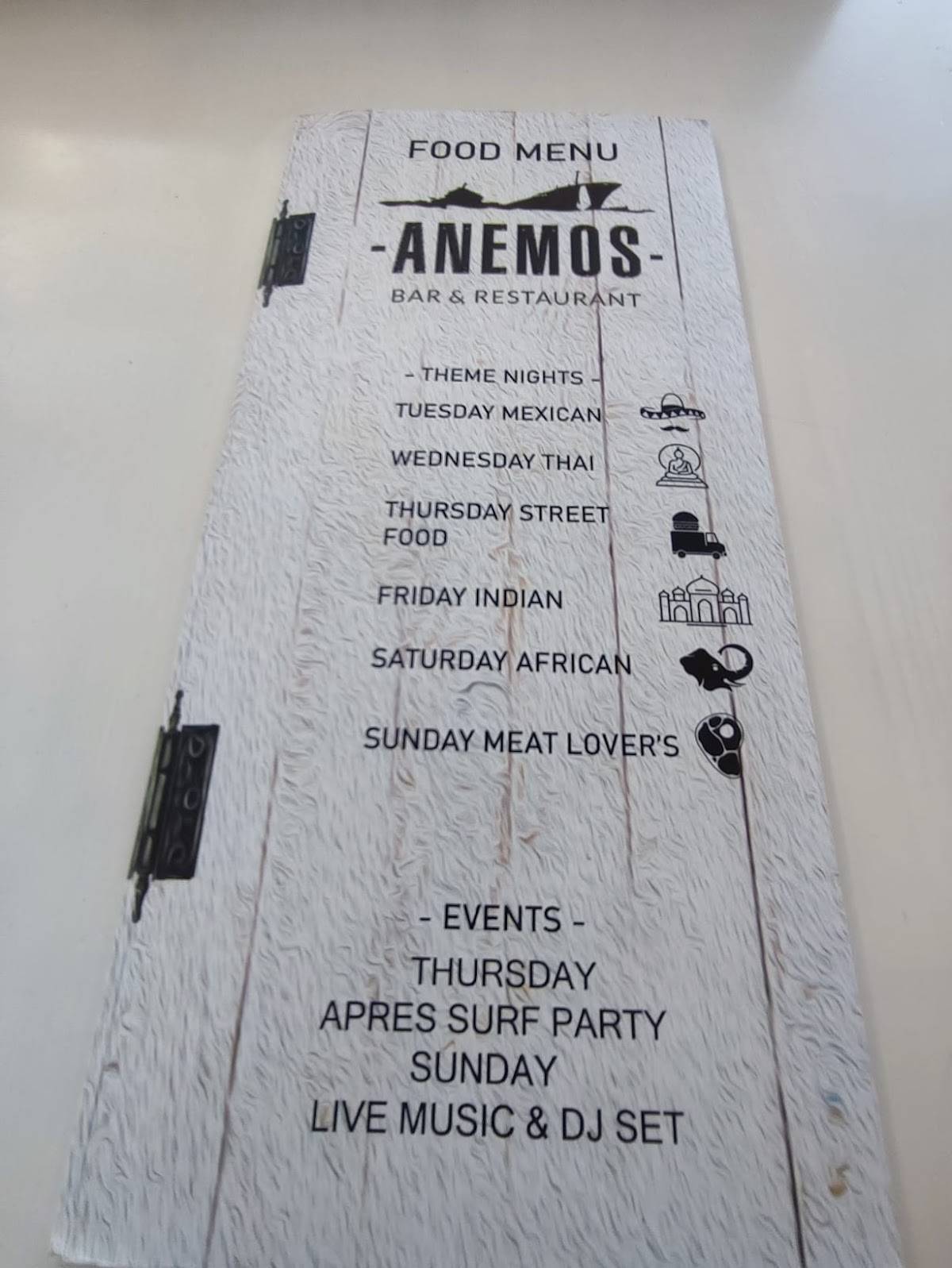 Menu at Anemos Karpathos, Greece, Karphatos