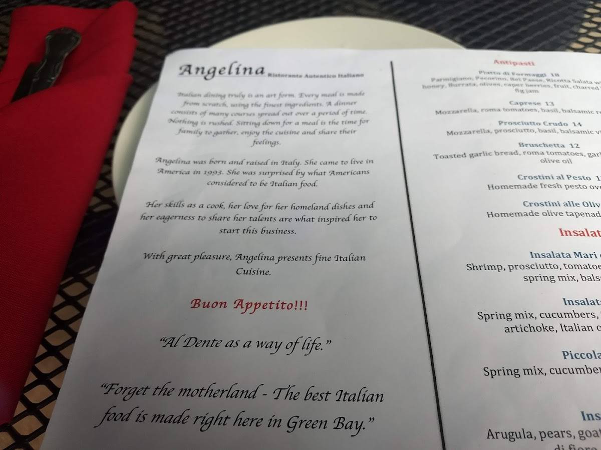 Menu at Angelina Restaurant, Green Bay