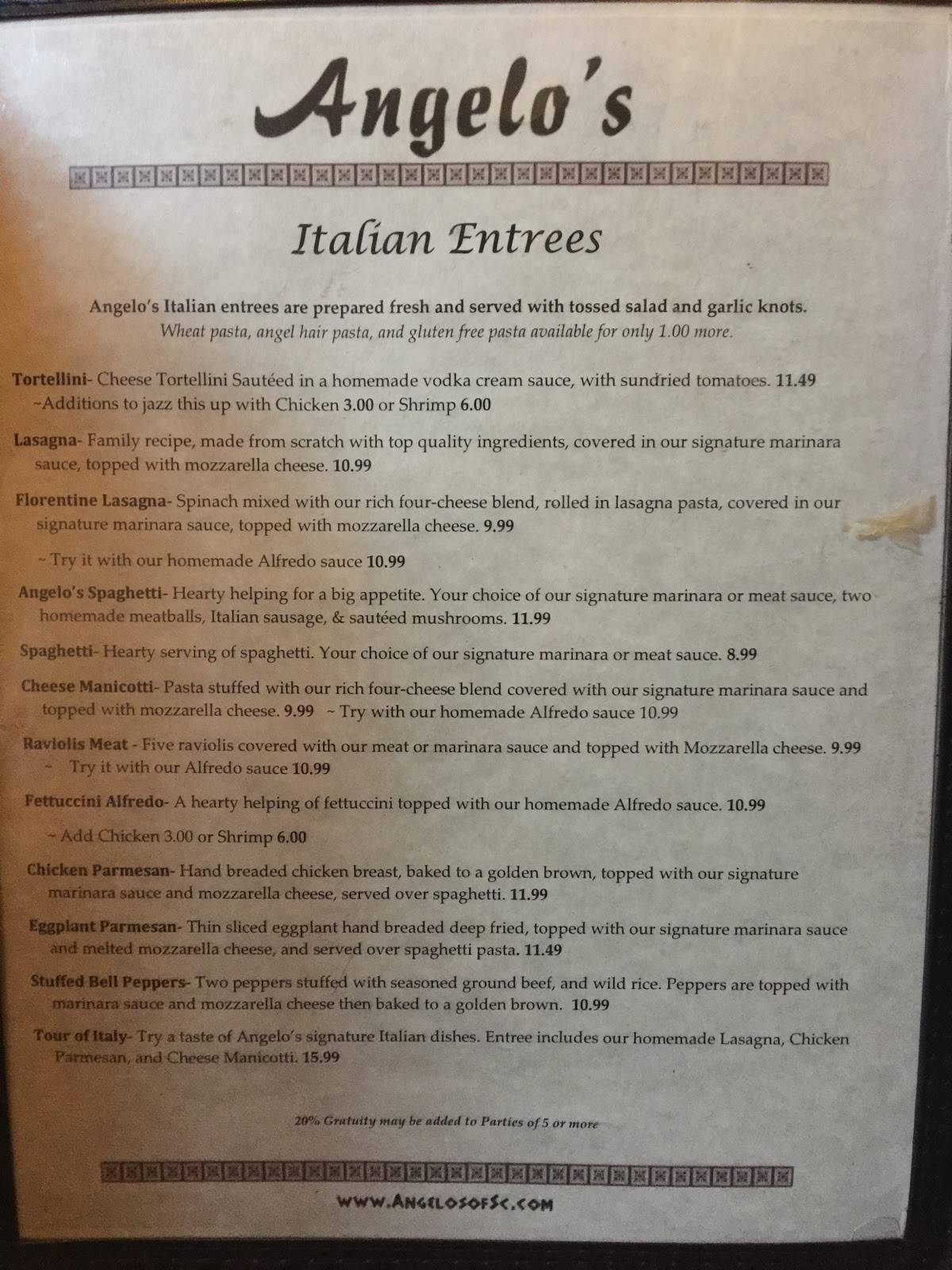 Menu at Angelo's Greek and Italian pizzeria, Batesburg-Leesville