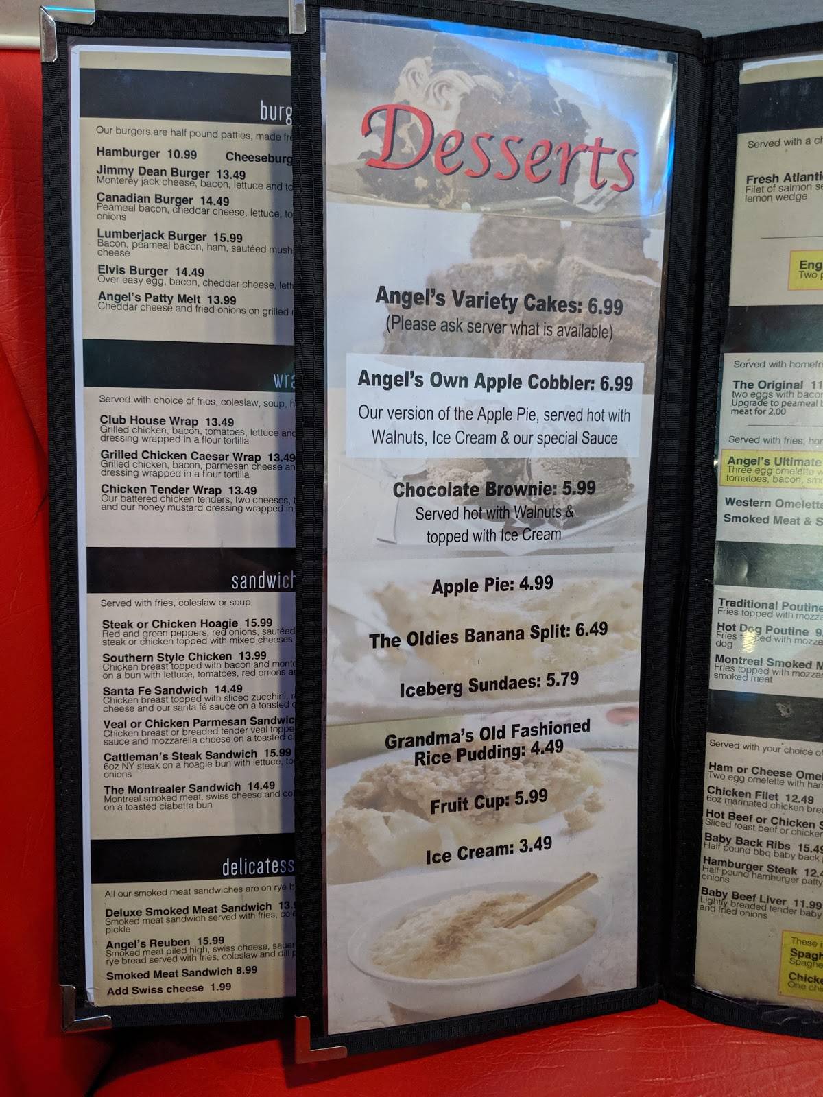 Menu at Angel's Diner restaurant, Guelph