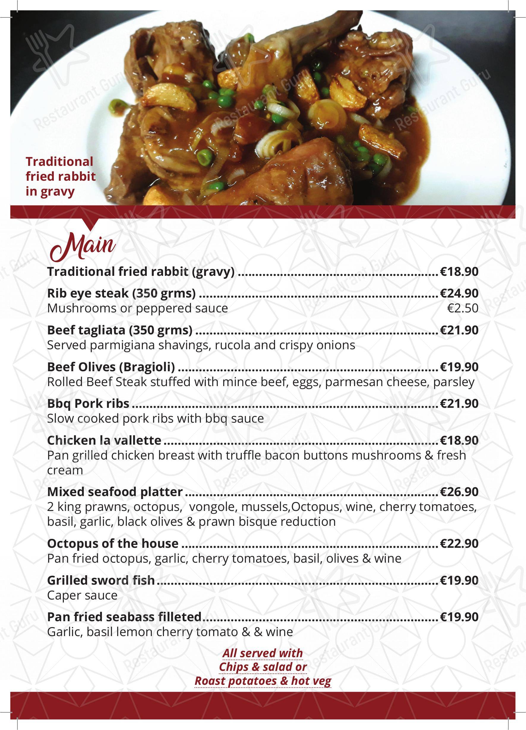 Menu at Anglo-Maltese Restaurant, Valletta