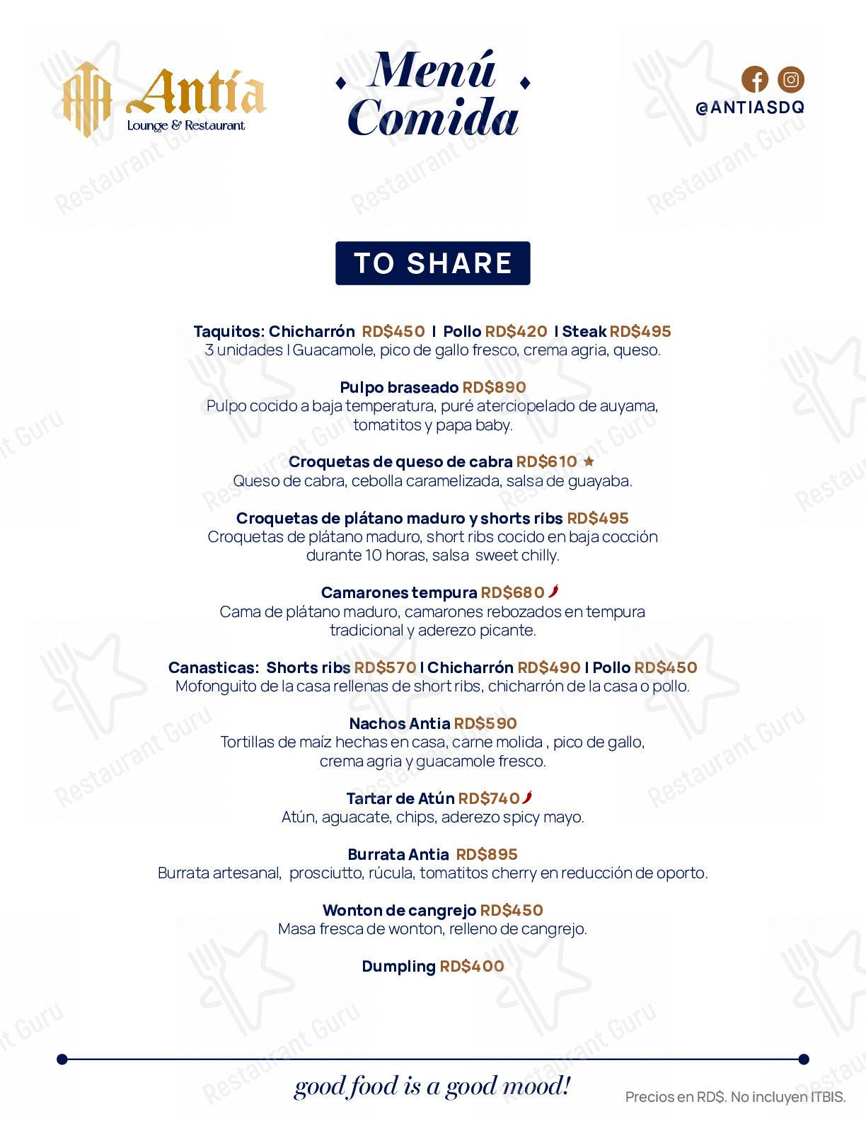 Carta del restaurante Antia SDQ, Santo Domingo