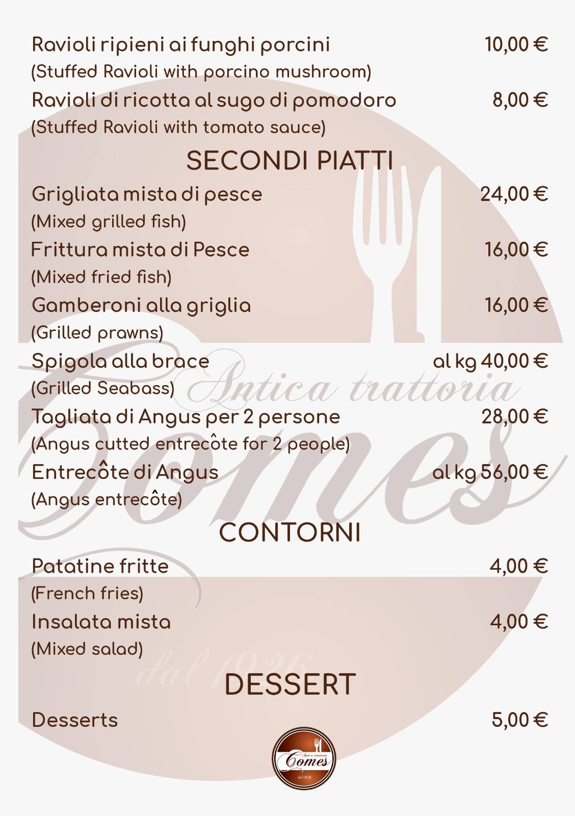 Menu da Antica Trattoria Comes ristorante, Polignano A Mare