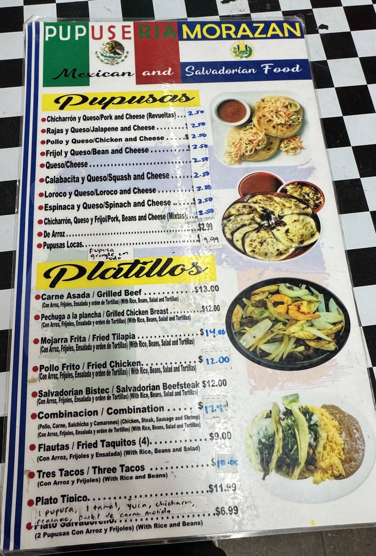 Menu at Antojitos Latinos - Morazan restaurant, Fort Worth, McCart Ave